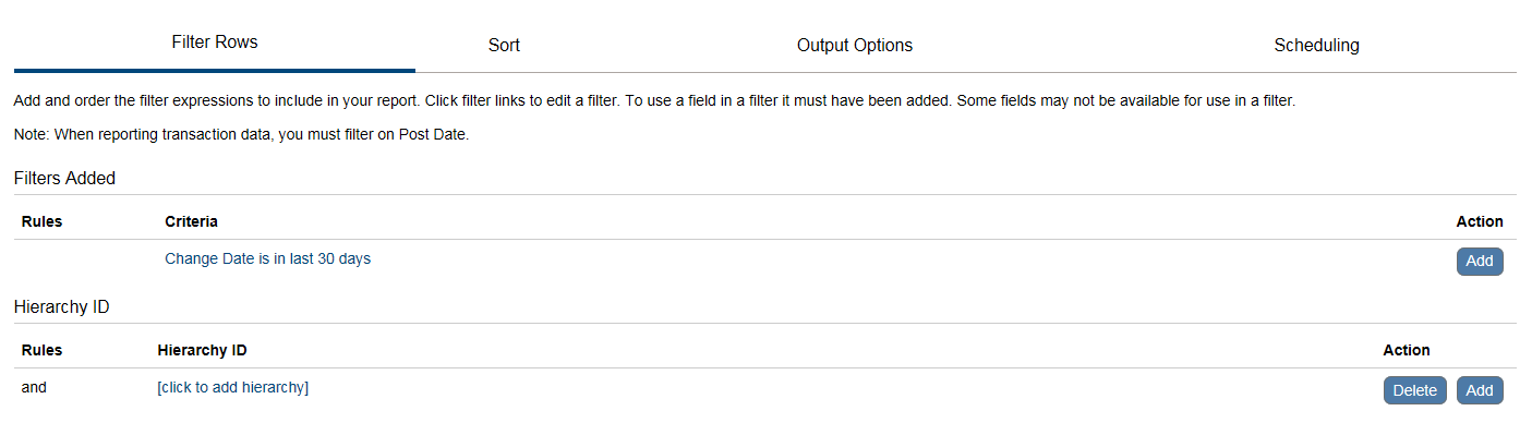 Filter the report data
