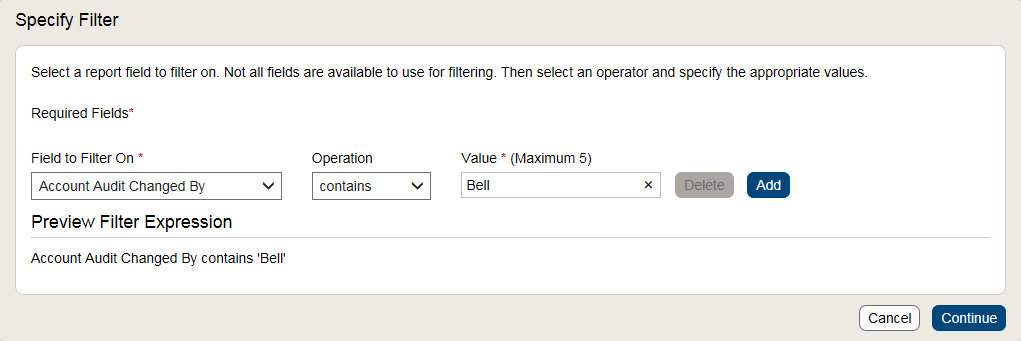 Filter the report data